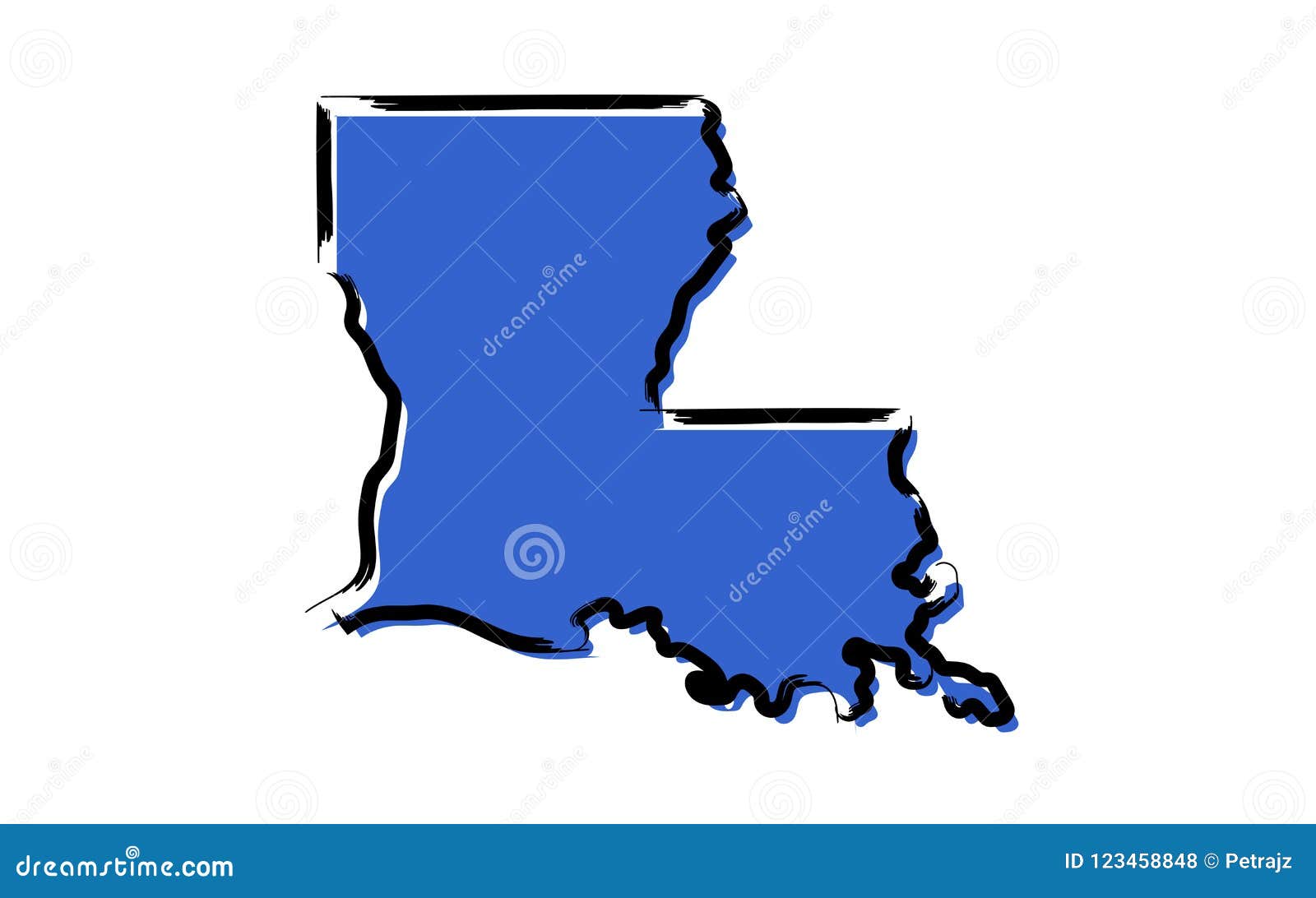 Stylized Blue Sketch Map Of Louisiana Stock Vector Illustration Of