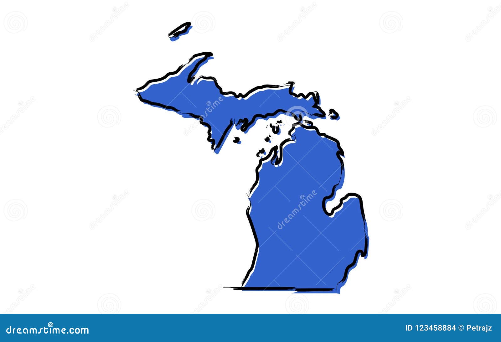 Stylized Blue Sketch Map of Michigan Stock Vector - Illustration of ...