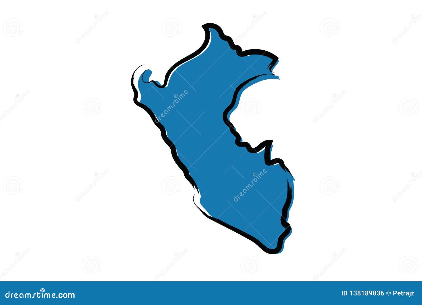 Stylized Blue Sketch Map of Peru Stock Vector - Illustration of outline ...