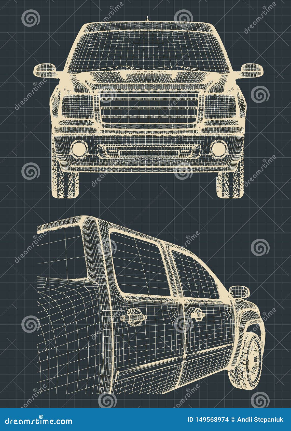 Stylized Blueprints of a Pickup Truck Stock Vector - Illustration of ...
