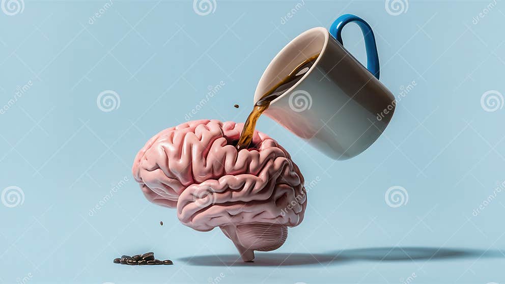Stylized Brain and Coffee Cup Conceptual Art Stock Illustration ...