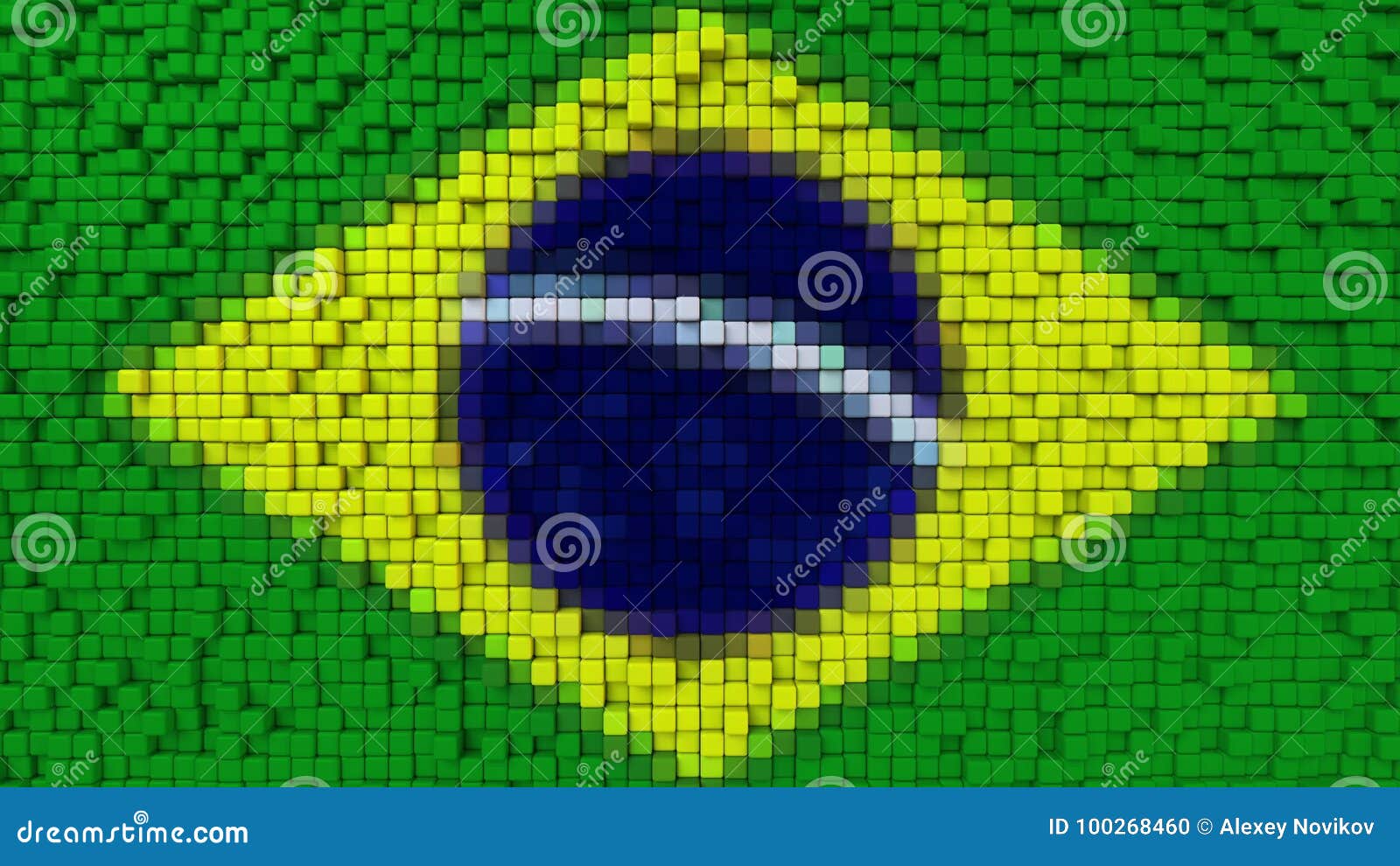 Stylized Mosaic Flag of Brazil Made of Pixels, 3D Rendering Stock ...