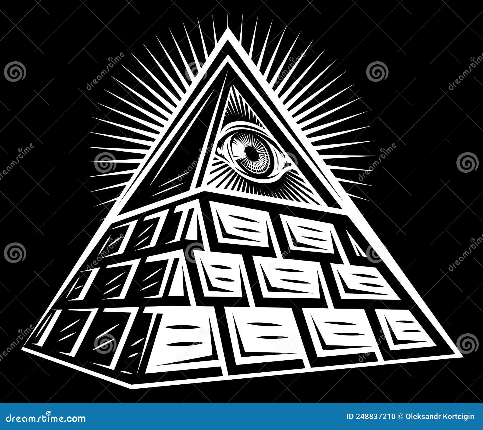 Stylized Brick Pyramid Of Masons With An All-seeing Eye. Vector ...