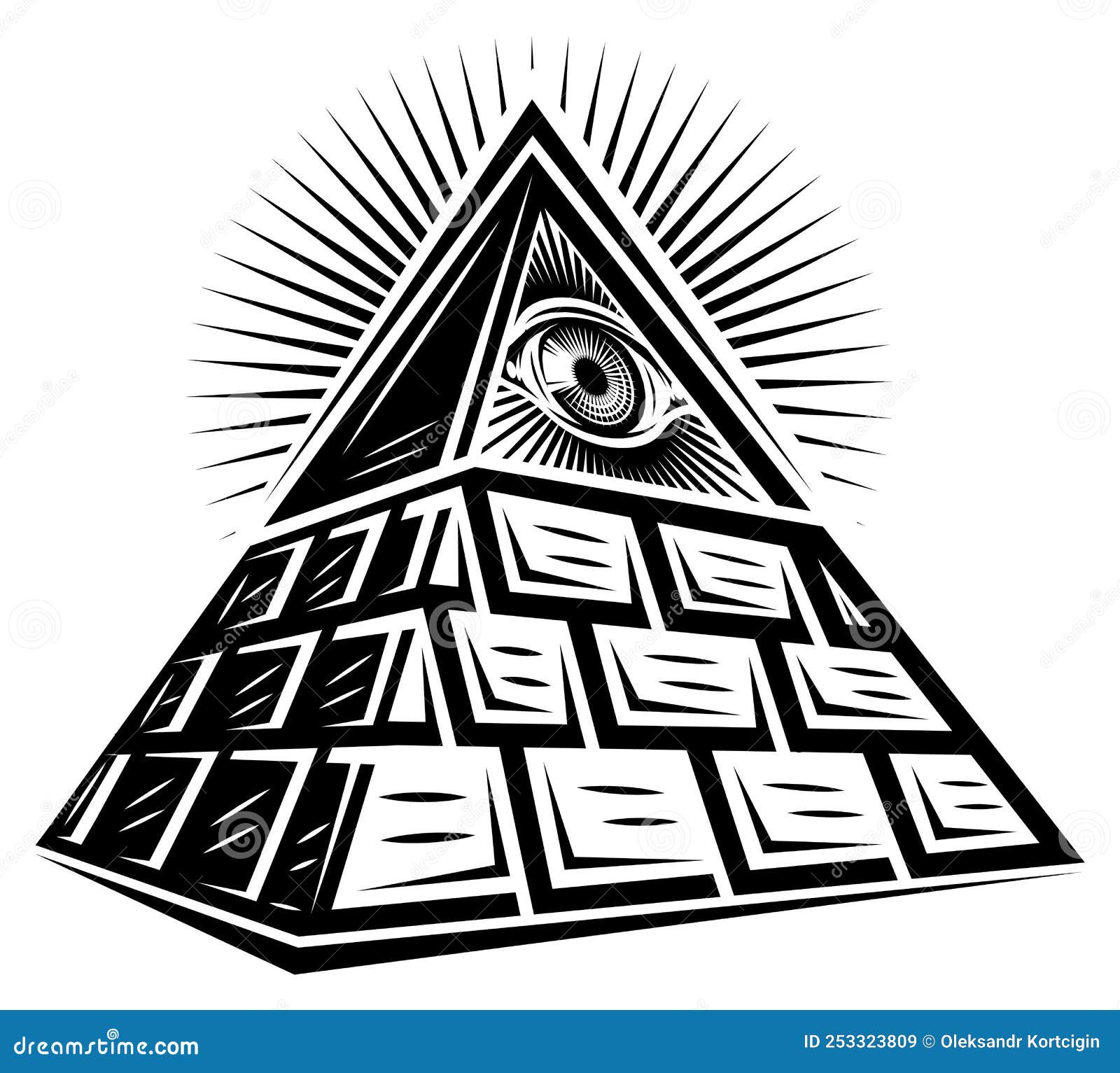 Stylized Brick Pyramid Of Masons With An All-seeing Eye. Vector ...