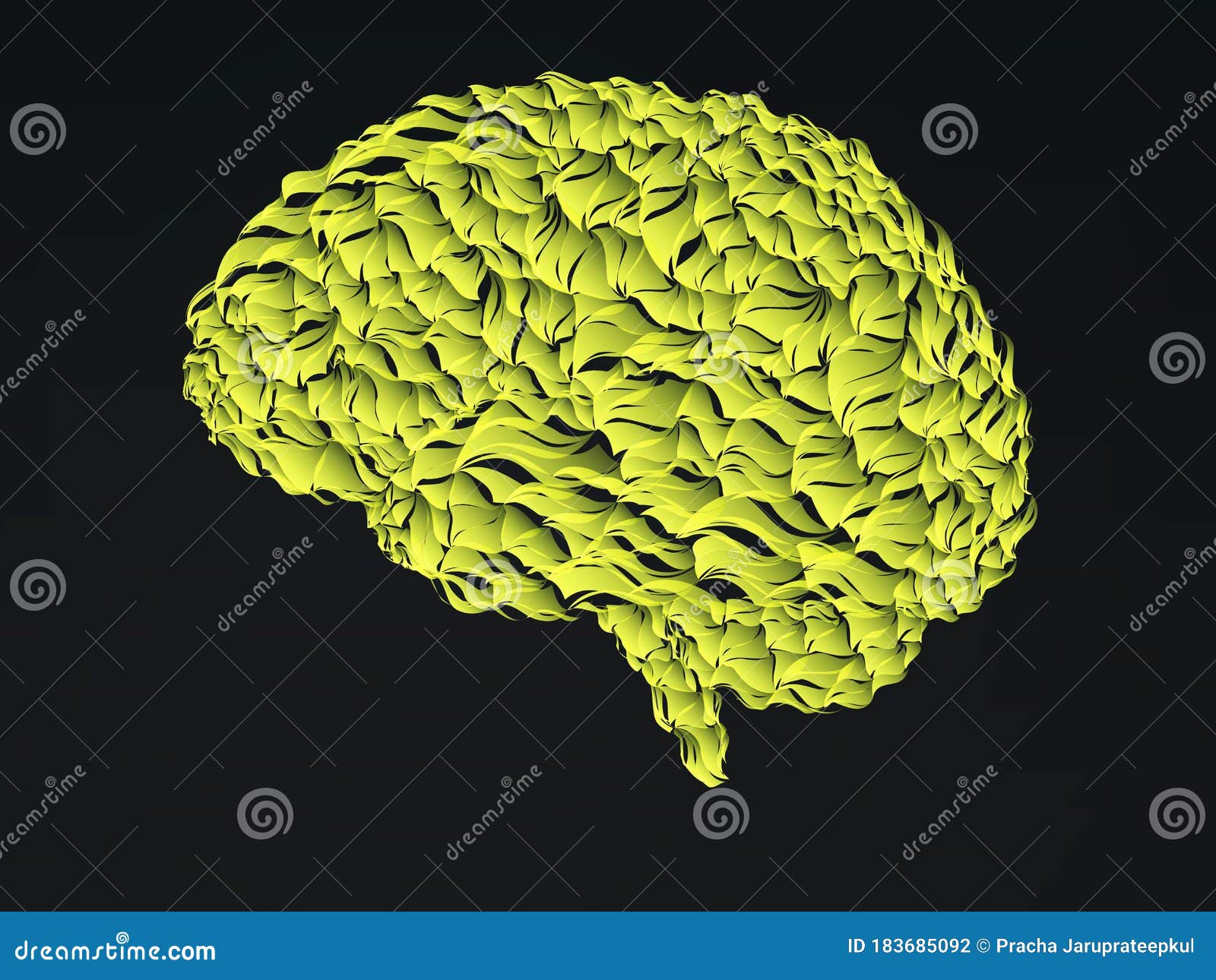 Stylized Bright Yellow Flow Abstract Brain on Dark BG Stock Vector ...