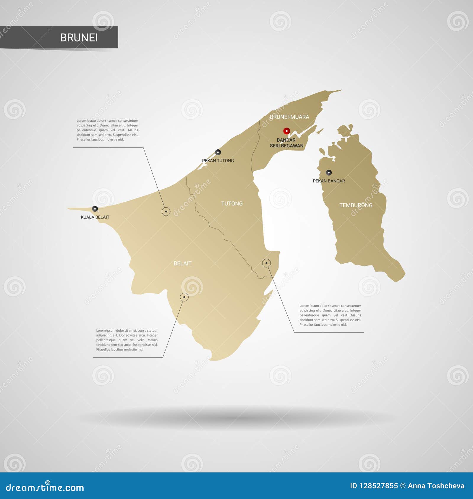 Vector Map Of Brunei. High Detailed Country Map With Division, Cities ...