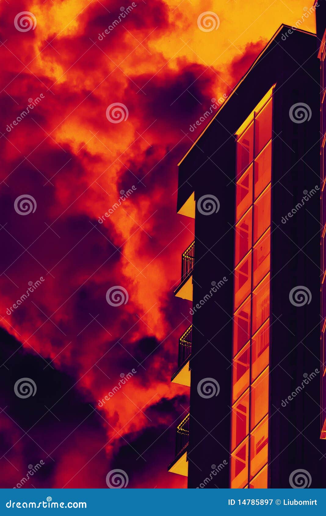 Stylized Building with Fire Smoke Stock Image - Image of fiery ...