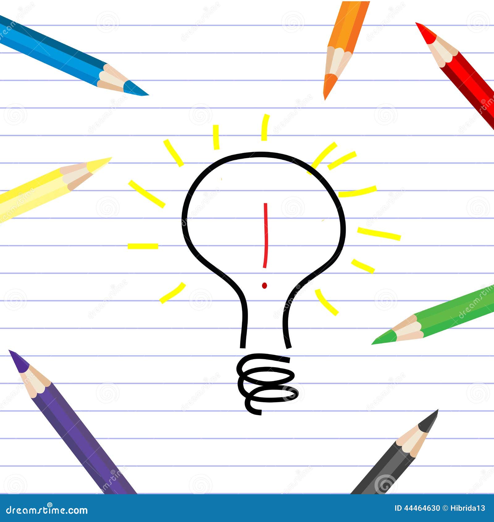 Stylized Bulb Sketching on a White Sheet with Colored Pencils Stock ...