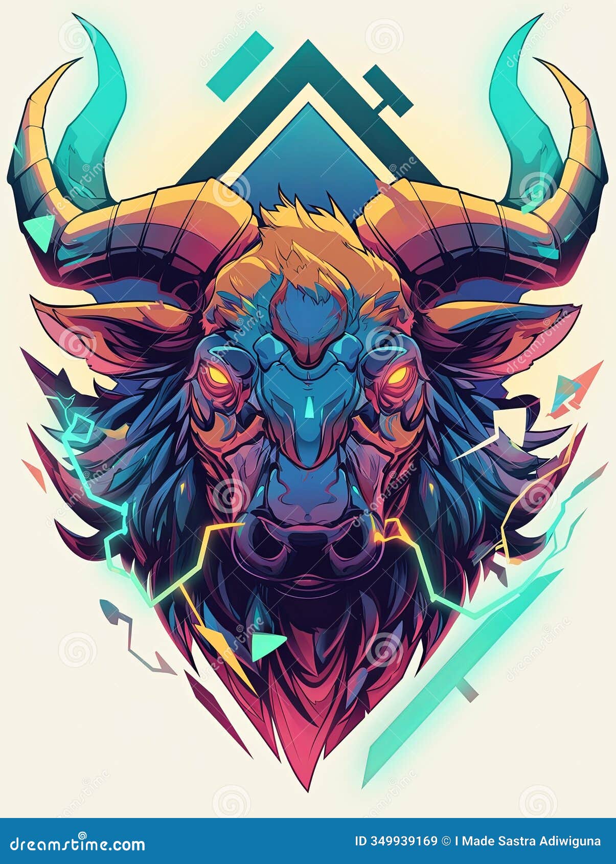 Stylized Bull Head Illustration with Vibrant Colors and Geometric ...