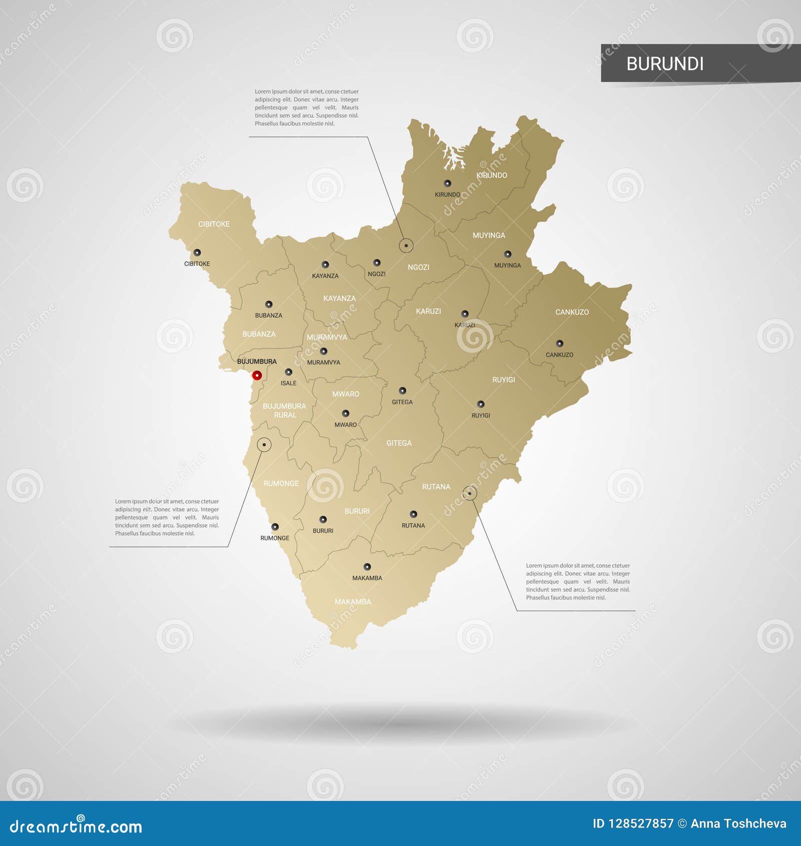 Vector Map Of Burundi. High Detailed Country Map With Division, Cities And Capital Bujumbura ...