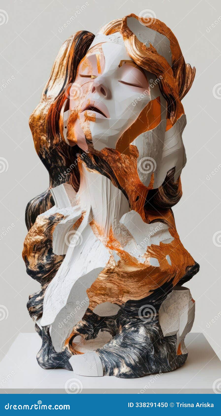 A Stylized Bust Sculpture with Abstract Features and Vibrant Colors ...