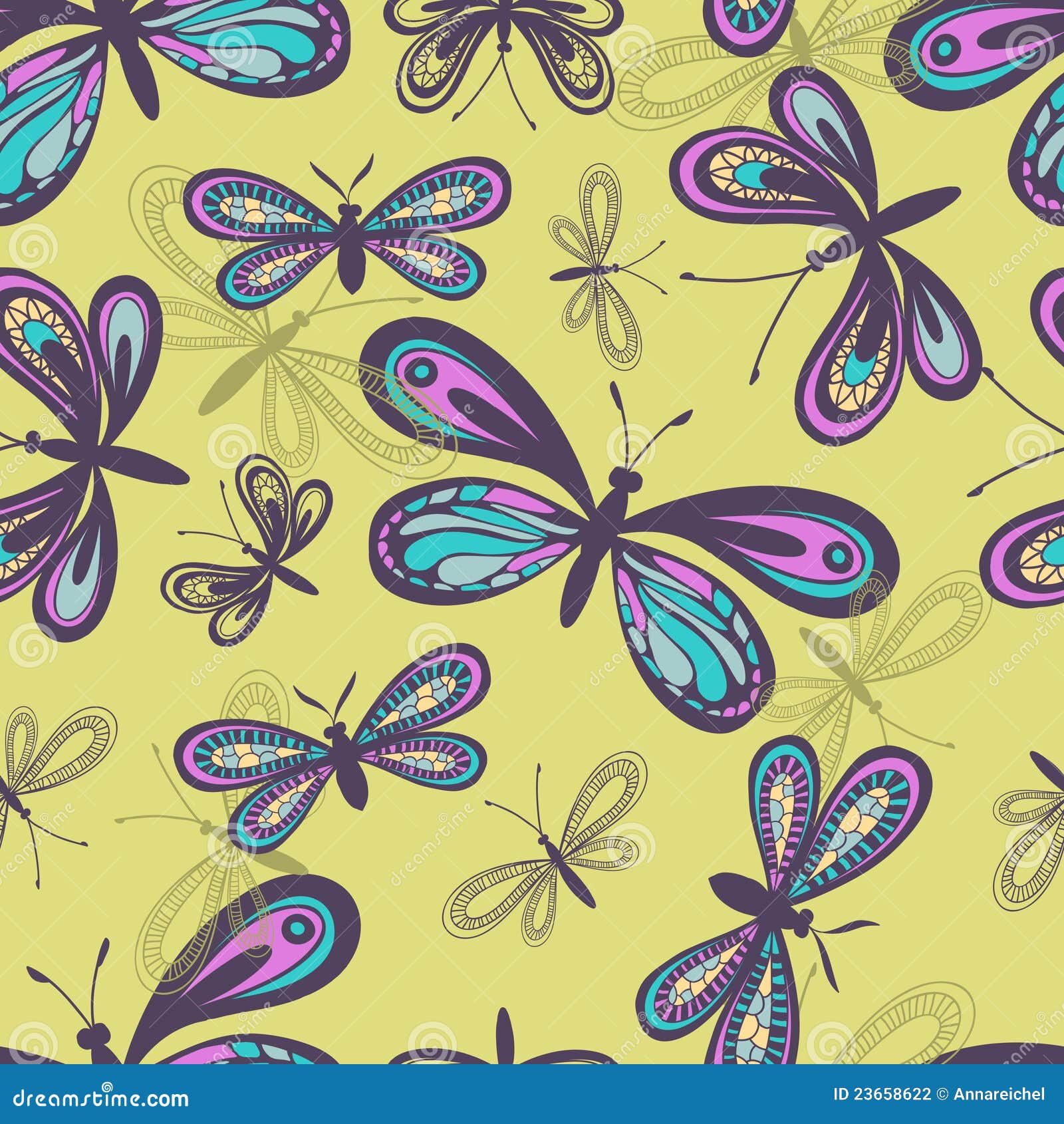 Stylized Butterflies Seamless Pattern Stock Vector - Illustration of ...