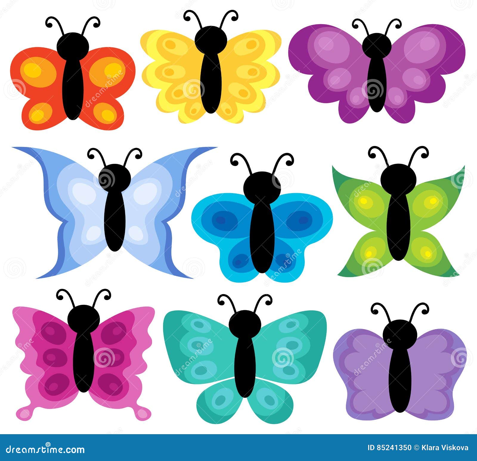 Stylized Butterflies Theme Set 2 Stock Vector - Illustration of winged ...