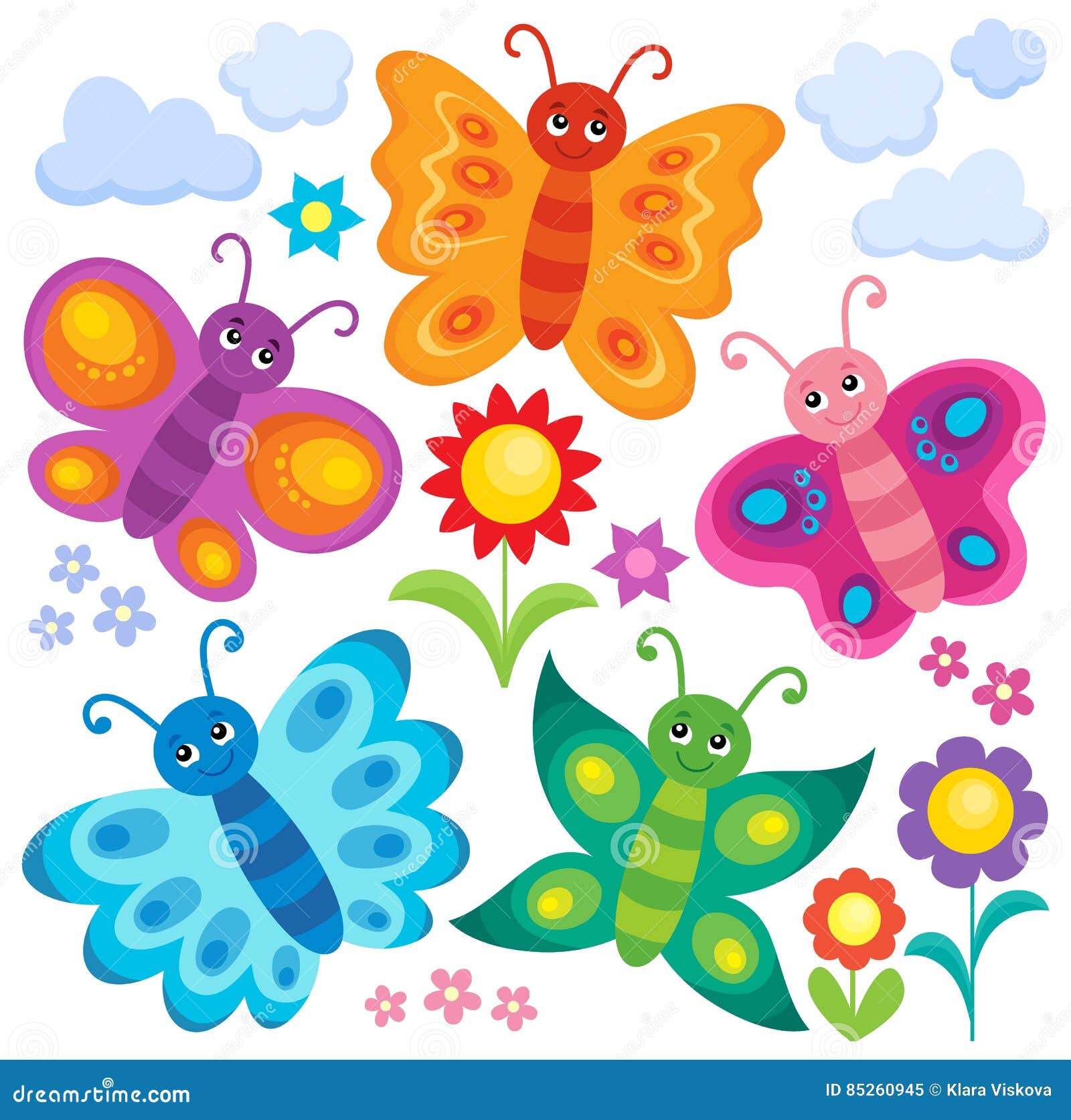 Stylized Butterflies Theme Set 1 Stock Vector - Illustration of happy ...