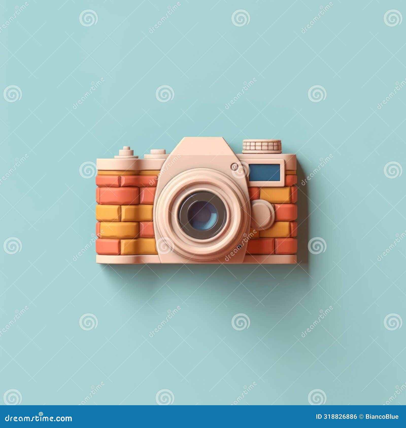 Stylized Vintage Film Camera Image with 3D Effect on Blue Background ...
