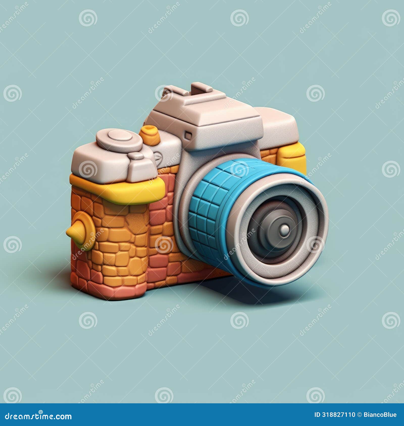 Stylized Vintage Film Camera Image with 3D Effect on Blue Background ...