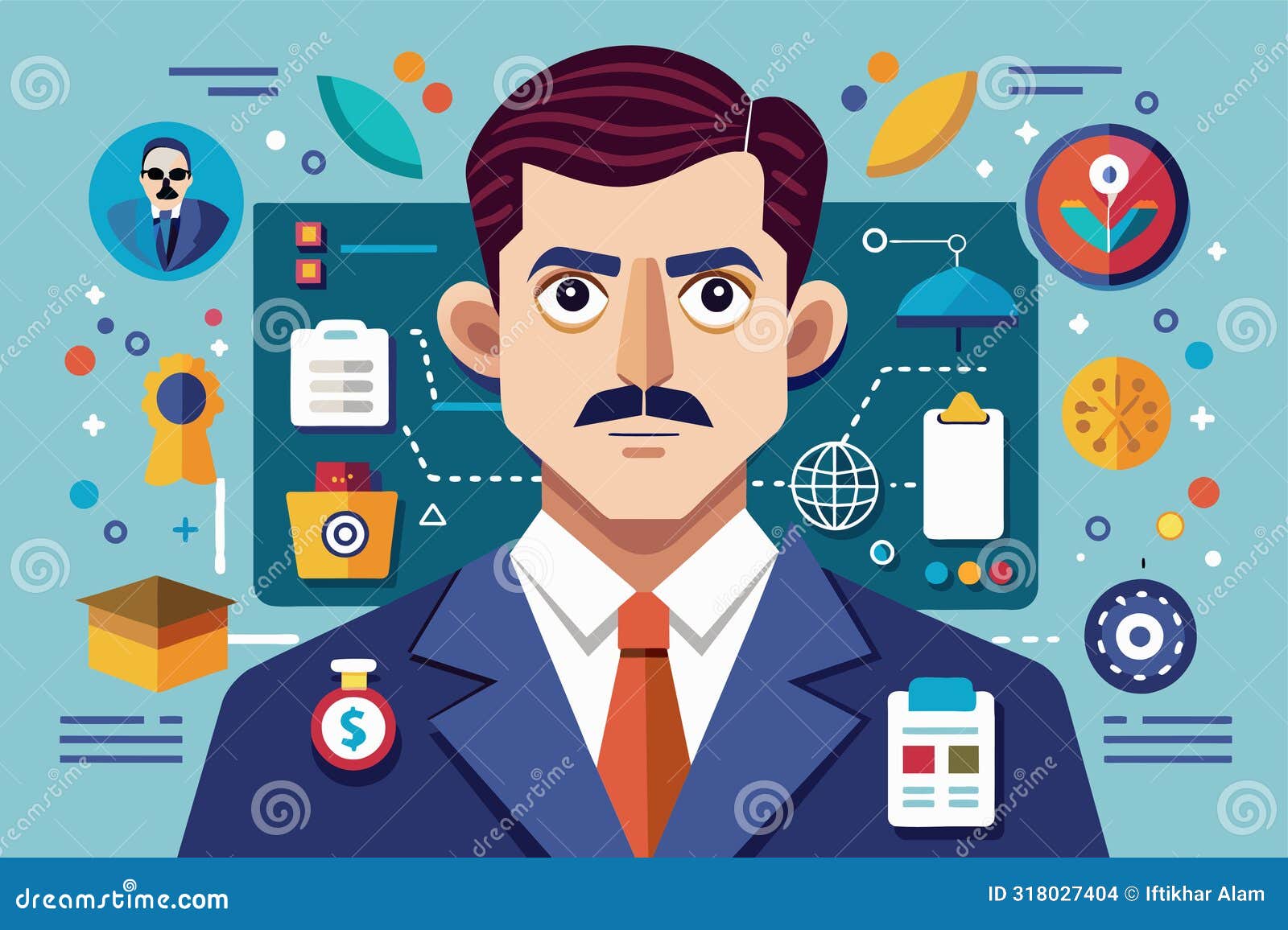 A Stylized Cartoon of a Forensic Expert with Various Related Icons ...