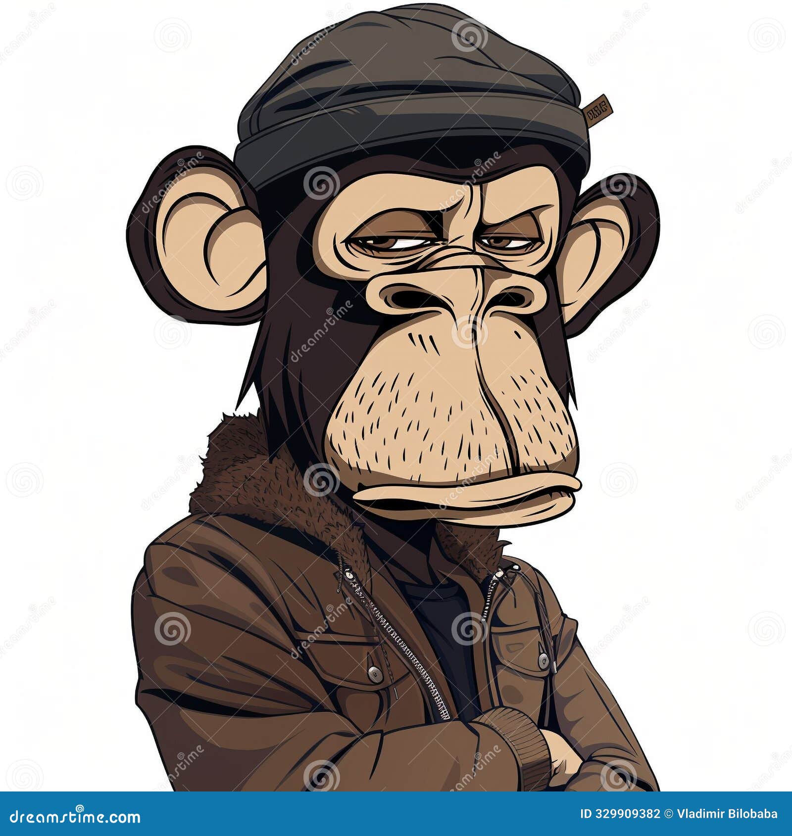 Stylized Cartoon Monkey Wearing Jacket and Hat with Stern Expression ...