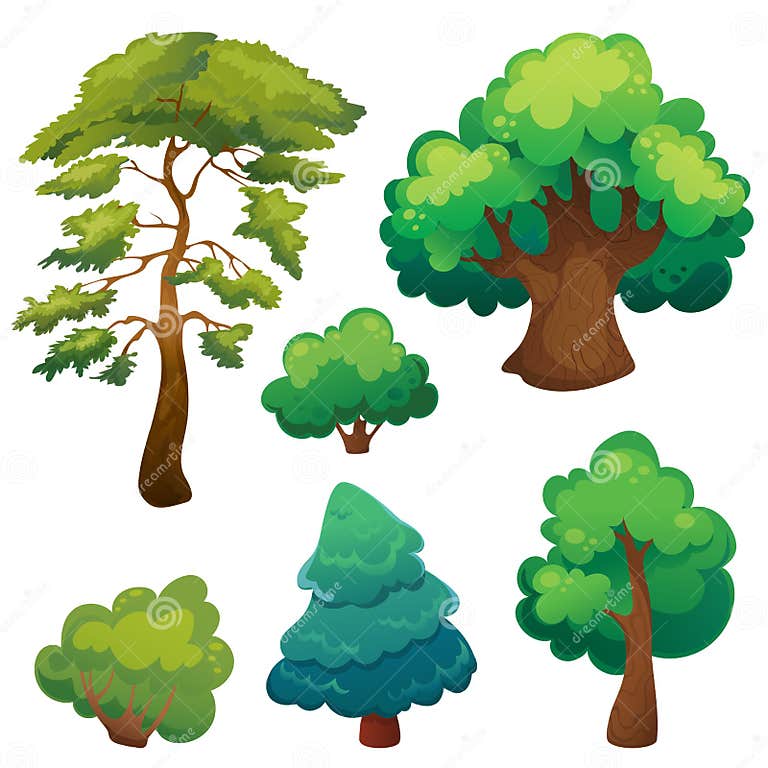 Stylized Cartoon Trees Set stock vector. Illustration of garden - 70434454