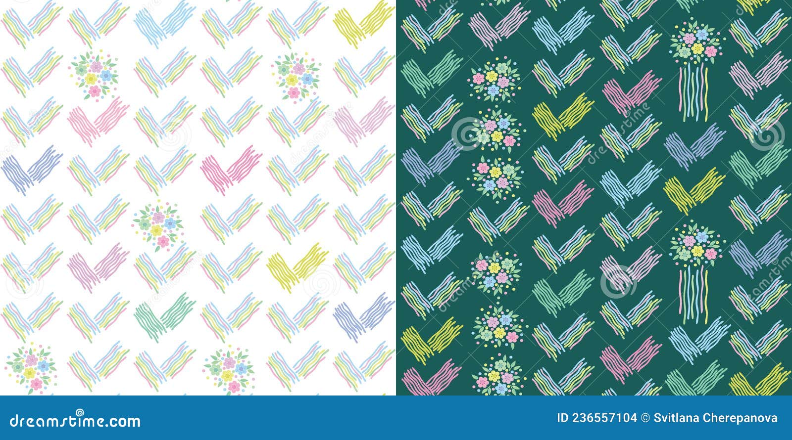 Stylized Check Marks and Bouquets Patterns Stock Vector - Illustration ...