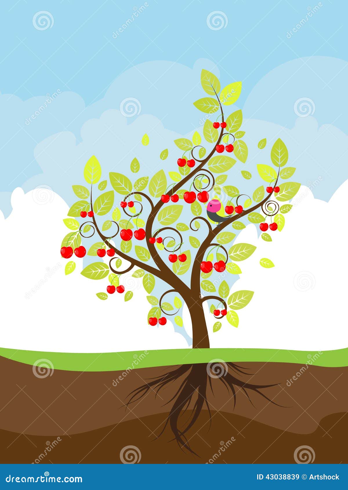 Stylized Cherry Tree stock vector. Illustration of land - 43038839