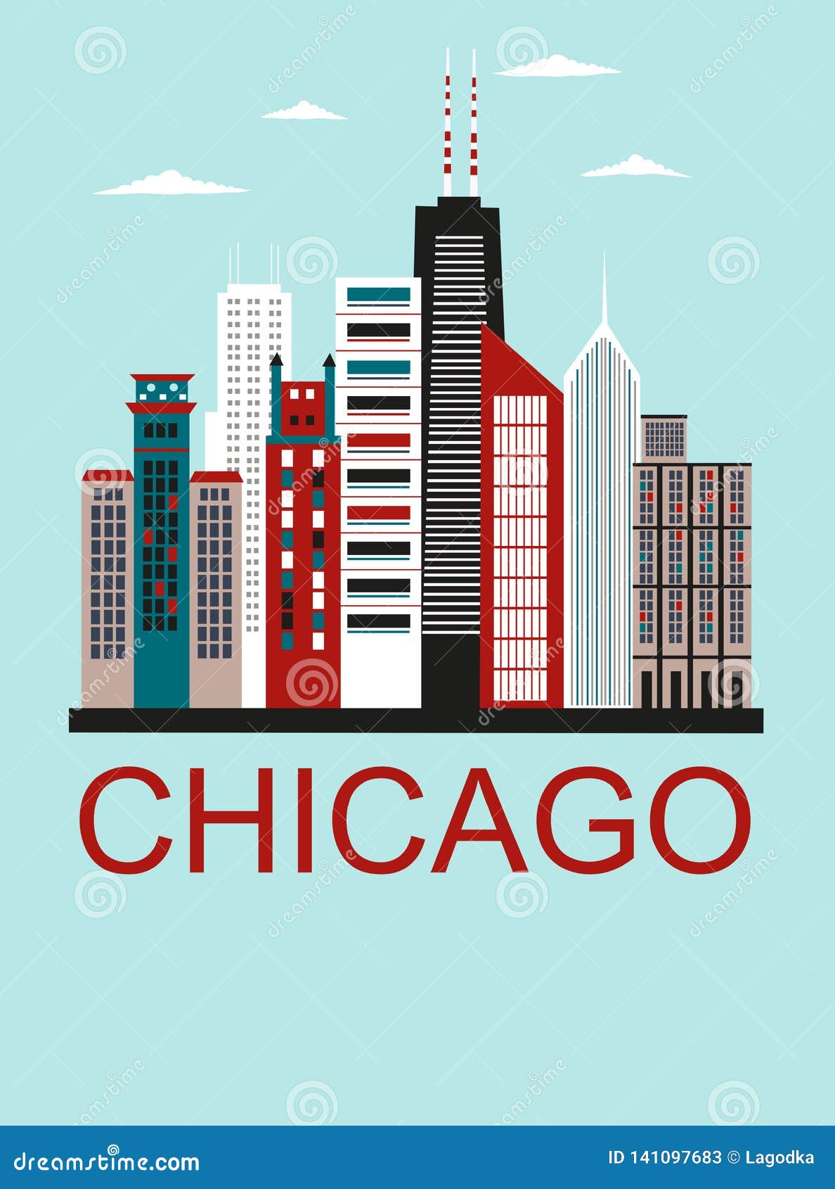 Stylized Chicago city. stock vector. Illustration of concept - 141097683