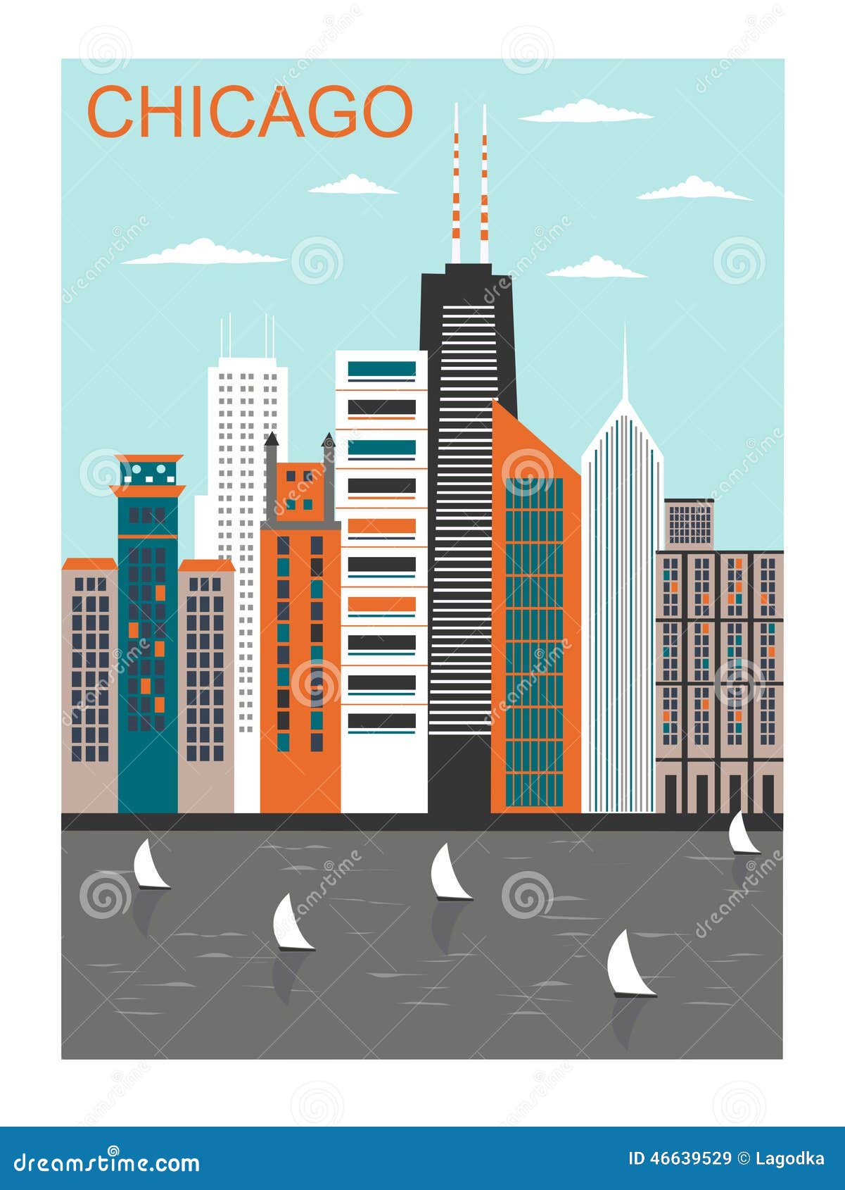 Stylized Chicago city. stock vector. Illustration of famous - 46639529