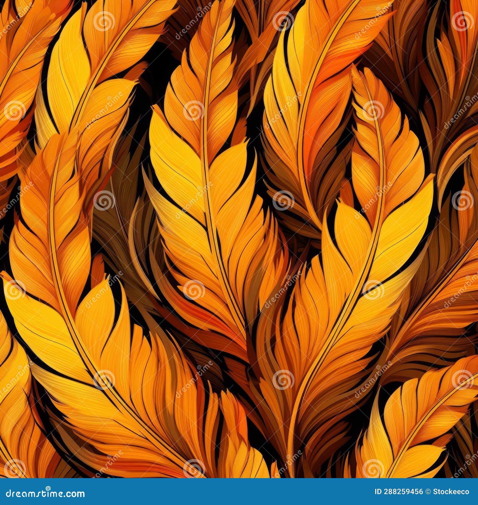 Stylized Chicken Feathers Pattern with Detailed Foliage Background ...