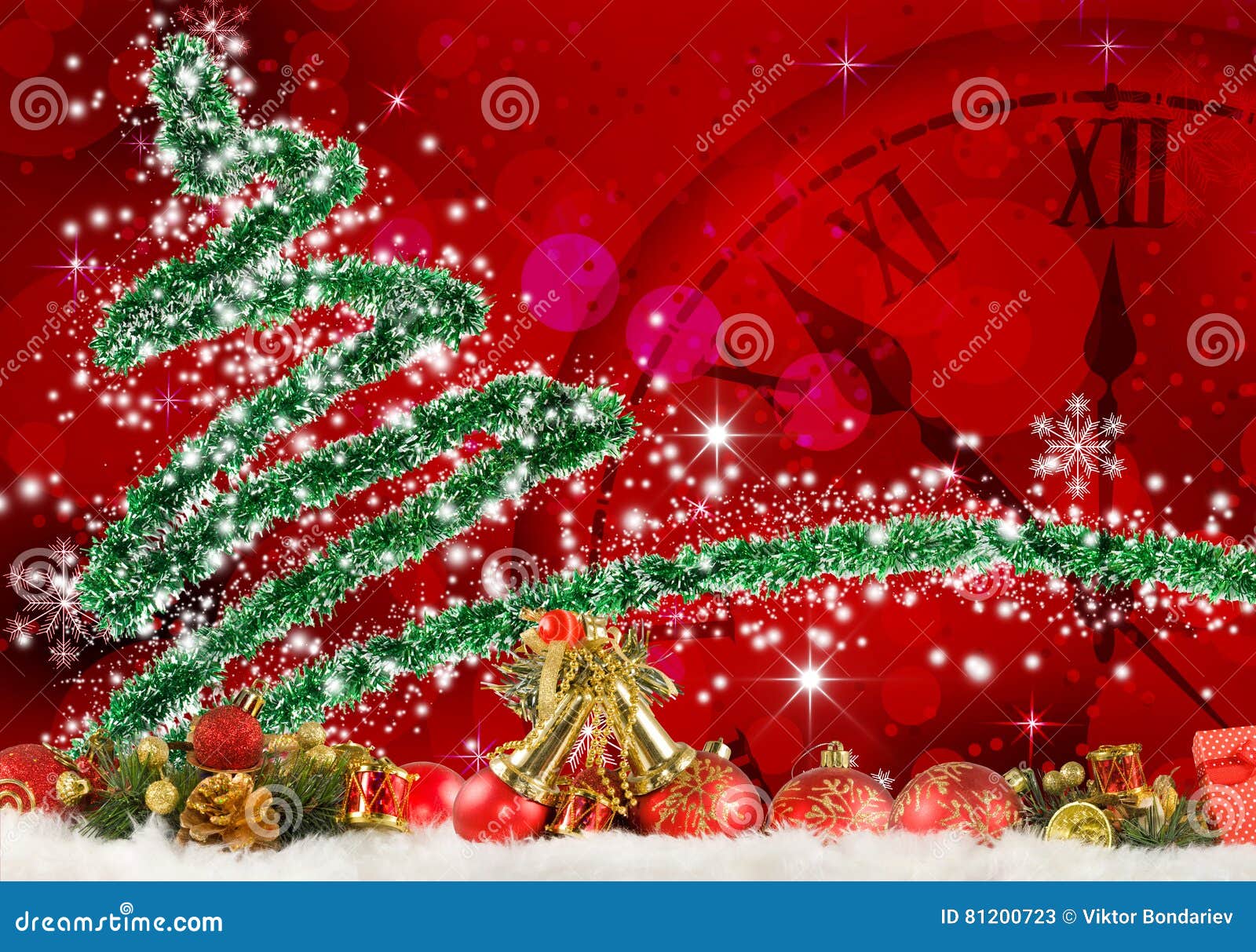 Stylized Christmas Tree and Clock Stock Illustration - Illustration of ...
