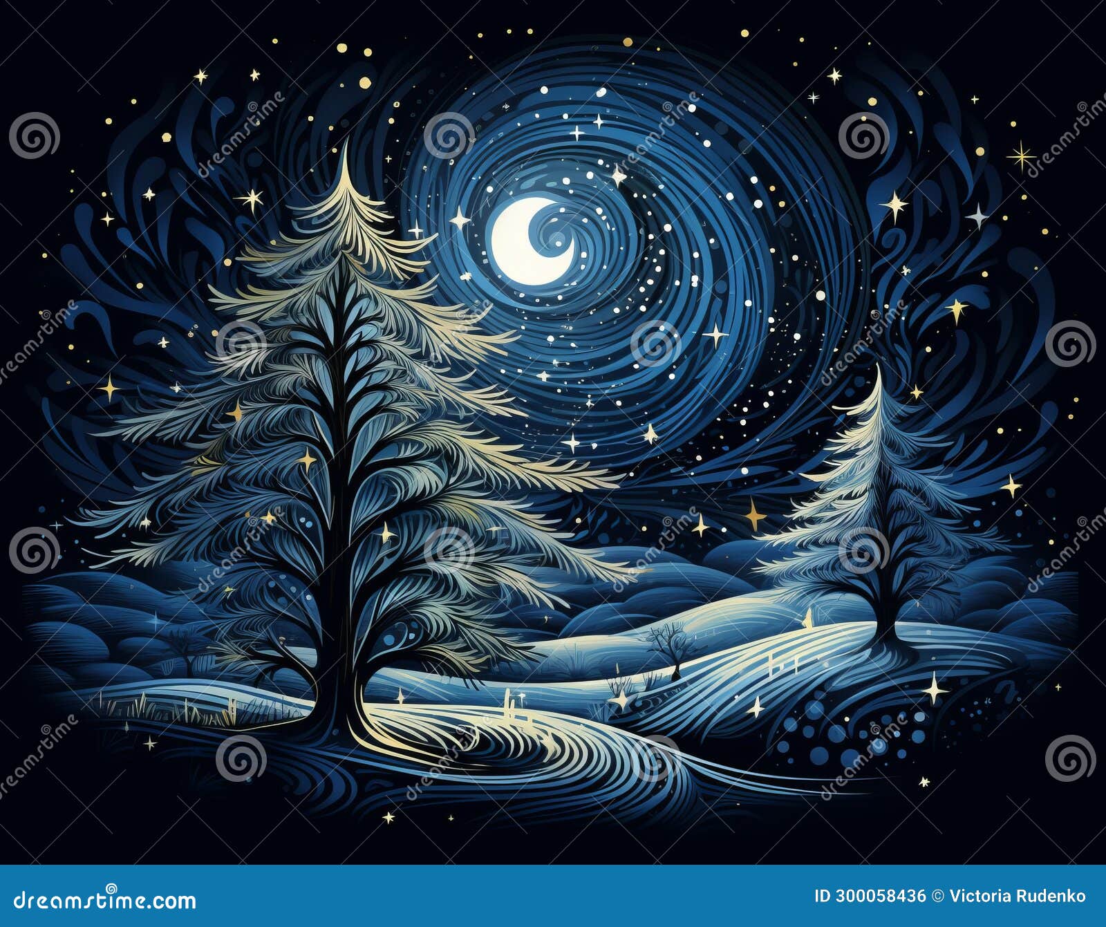 Stylized Christmas Tree Night Scene Stock Photo - Image of xmass, scene ...