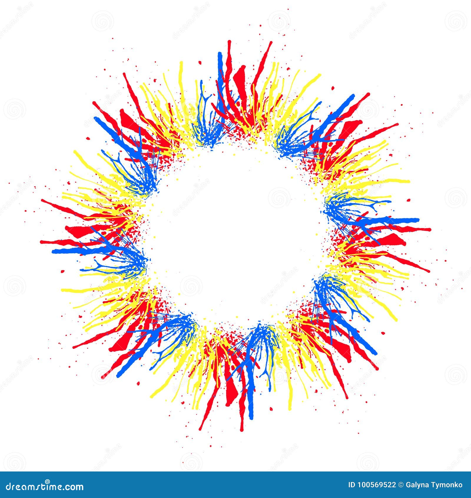 Stylized Circle of Multi-colored Watercolor Splashes and Space for Text ...