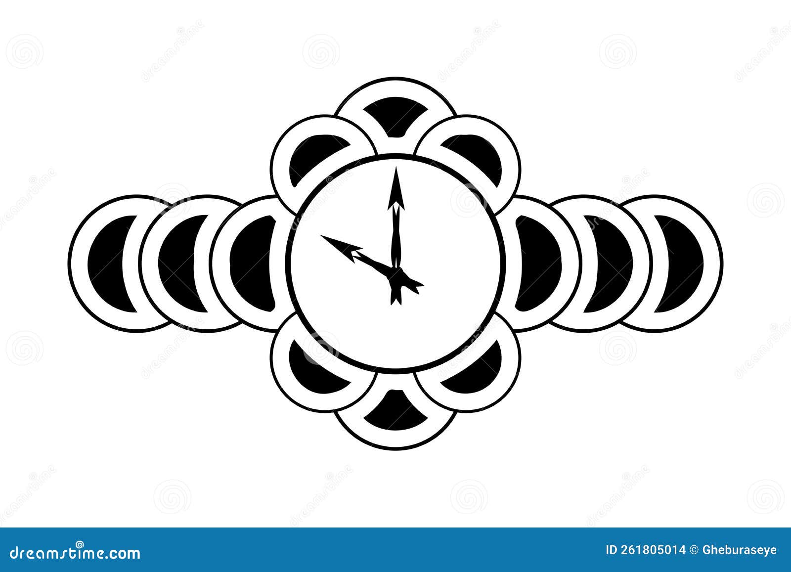 Stylized Clock in Black and White, Object, Isolated. Stock Illustration ...