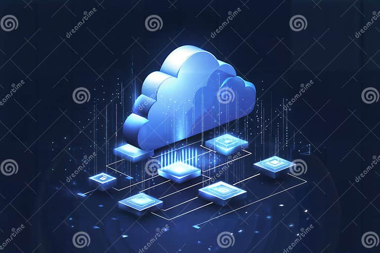 Cloud Computing Concept Visualized with Digital Elements and Data Flow ...