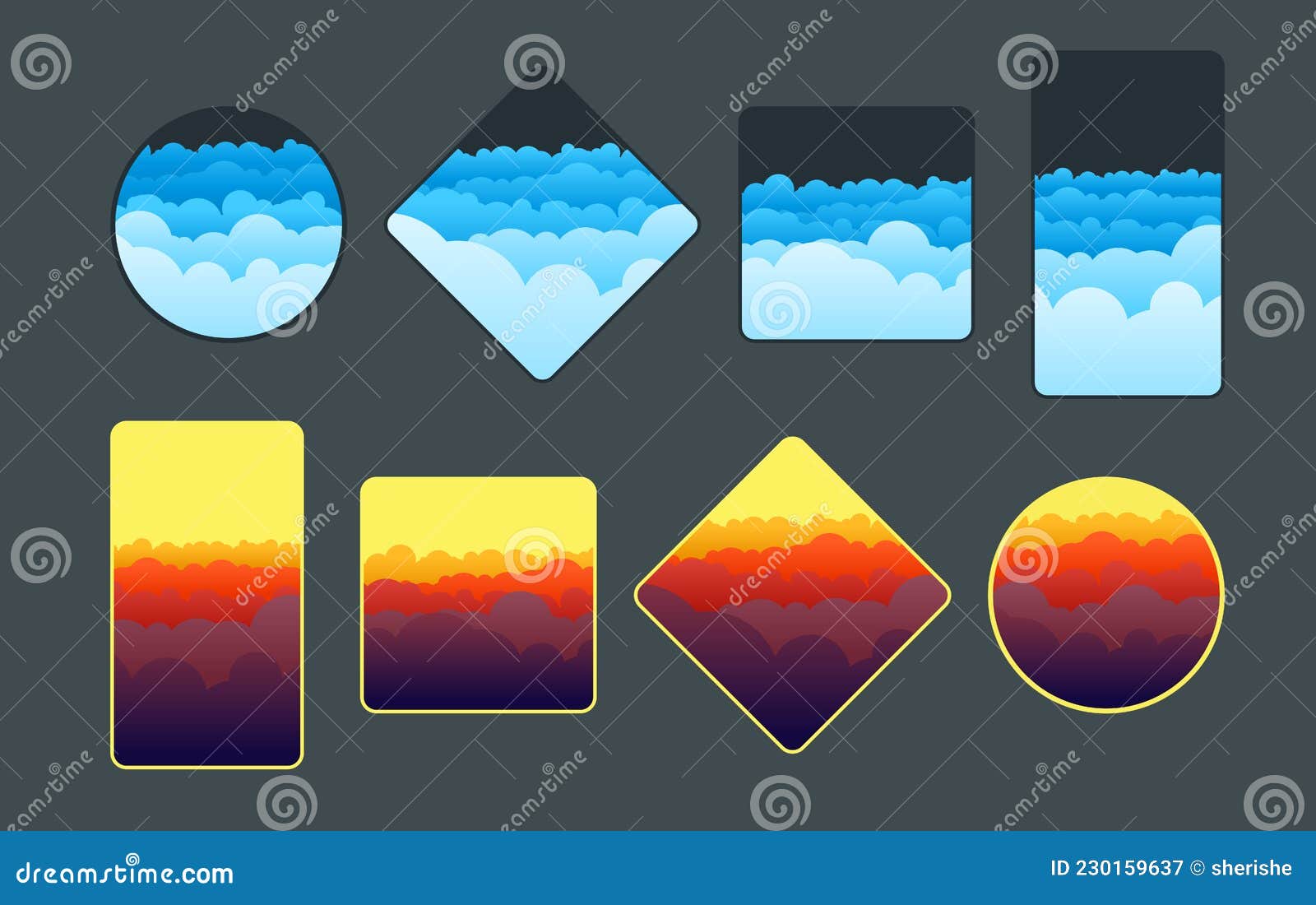 Stylized Clouds Illustration with Colors of Sunset and Daylight Stock ...