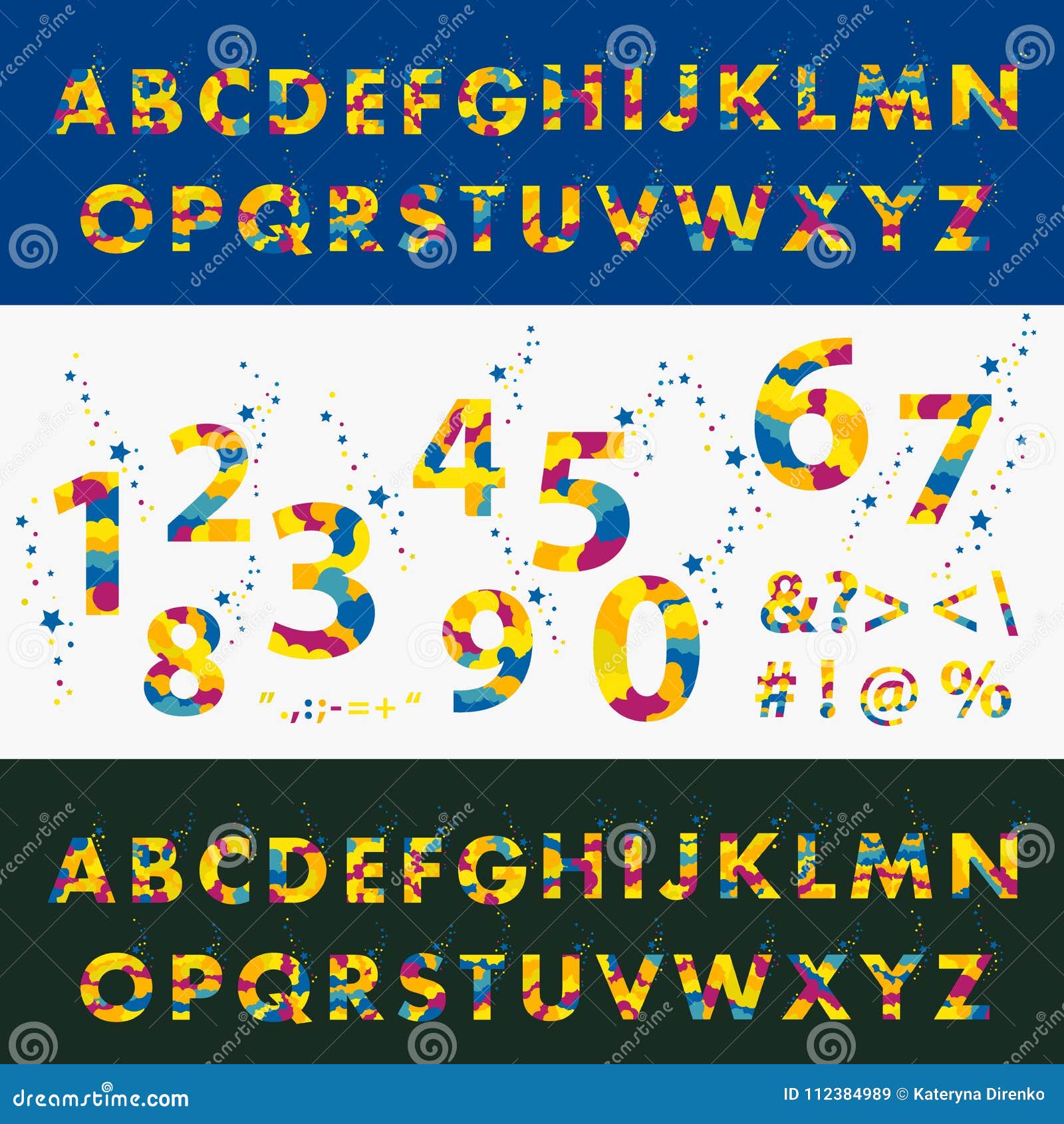 Stylized Color Font and Alphabet Stock Illustration - Illustration of ...