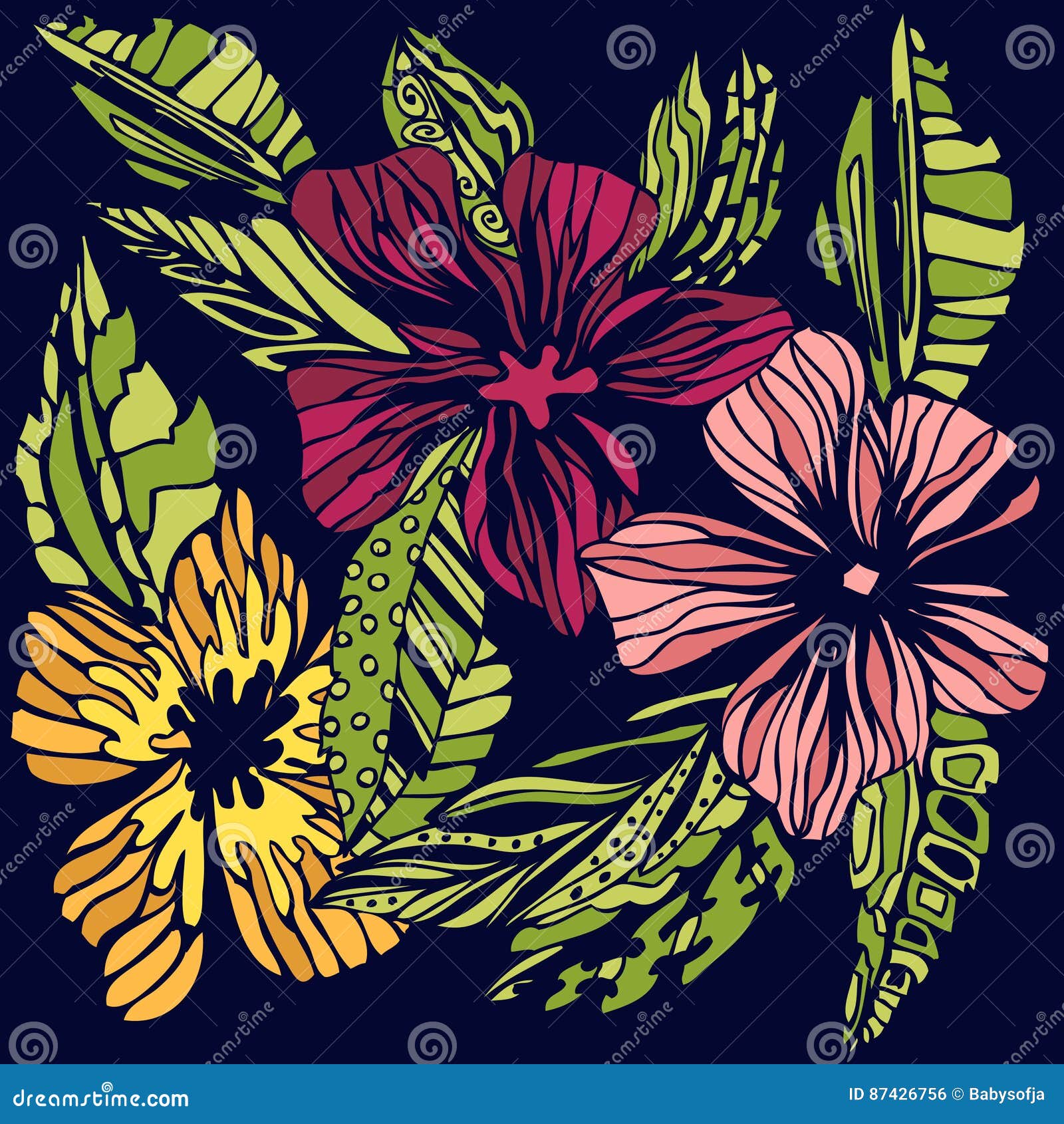 Stylized Colored Flowers Sketch Stock Vector - Illustration of hand ...