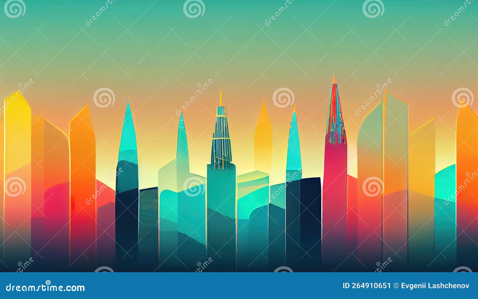 Stylized Colorful High-rise City Flat Illustration. Digital ...