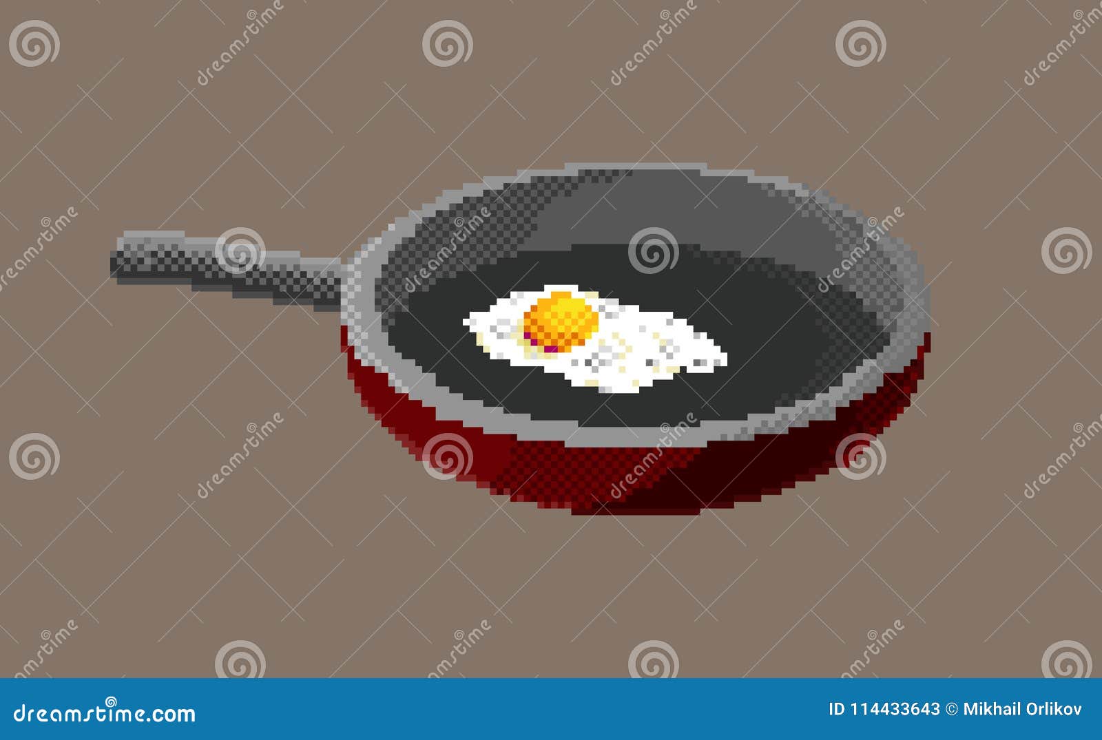 Stylized Pixel Omelette on Frying Pan. Raster Multicolored Illustration ...