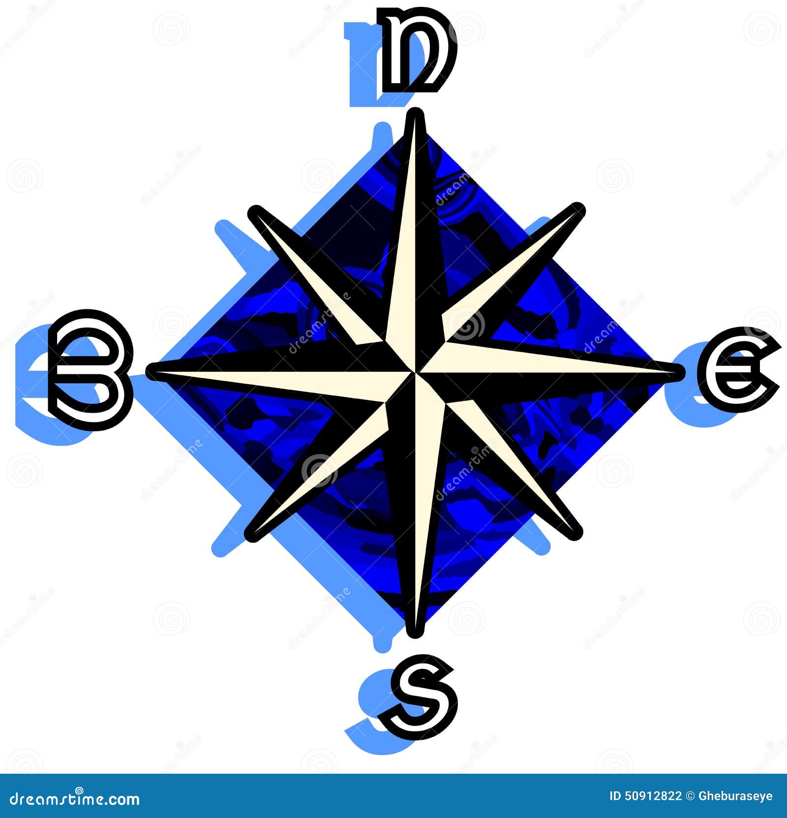 Stylized Compass Rose on Abstract Blue Background Isolated Stock Vector ...