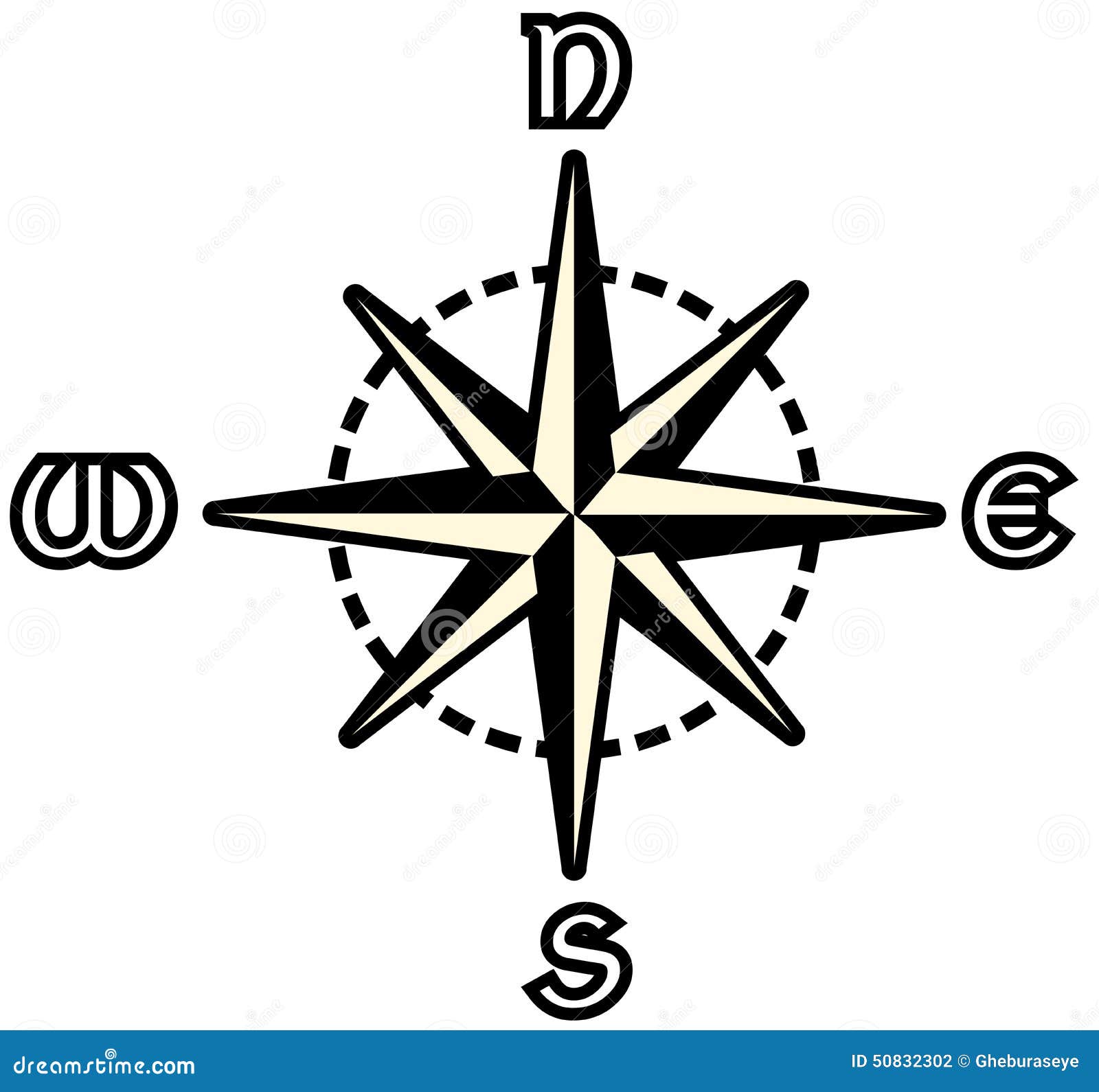 Stylized Compass Rose Isolated in Black Stock Vector - Illustration of ...