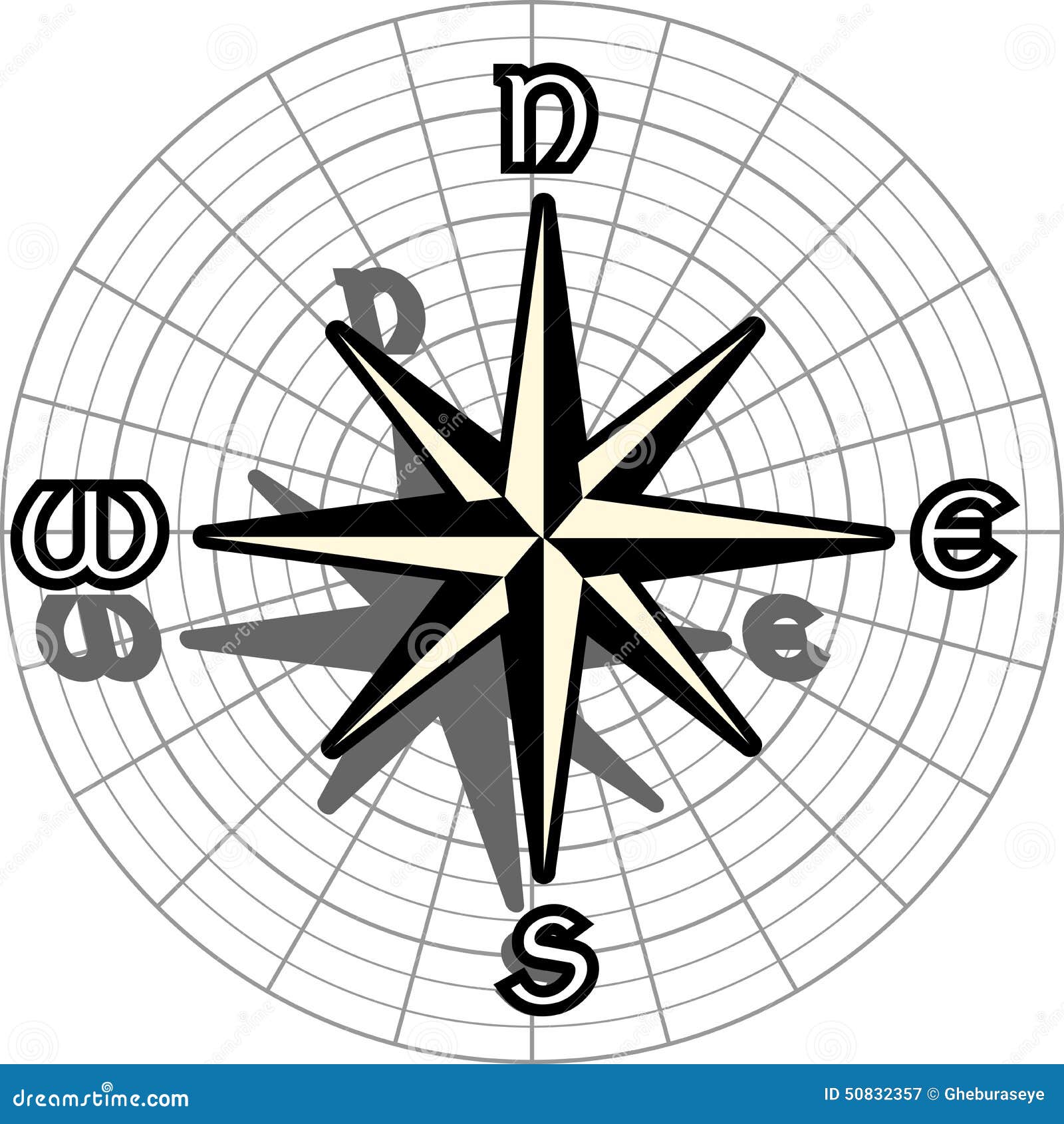 Stylized Compass Rose Isolated in Black Stock Vector - Illustration of ...