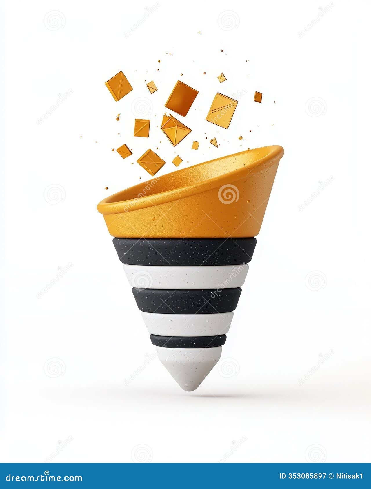 Stylized Cone with Floating Geometric Shapes Stock Illustration ...