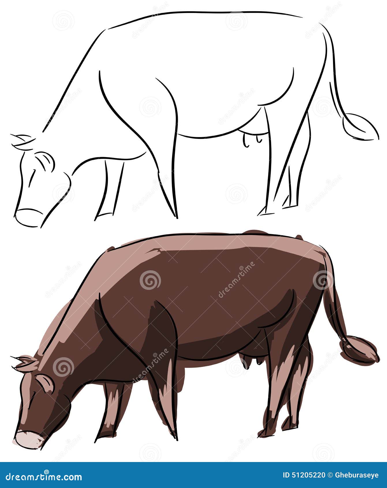 Stylized Cow in Two Versions Isolated Stock Vector - Illustration of ...