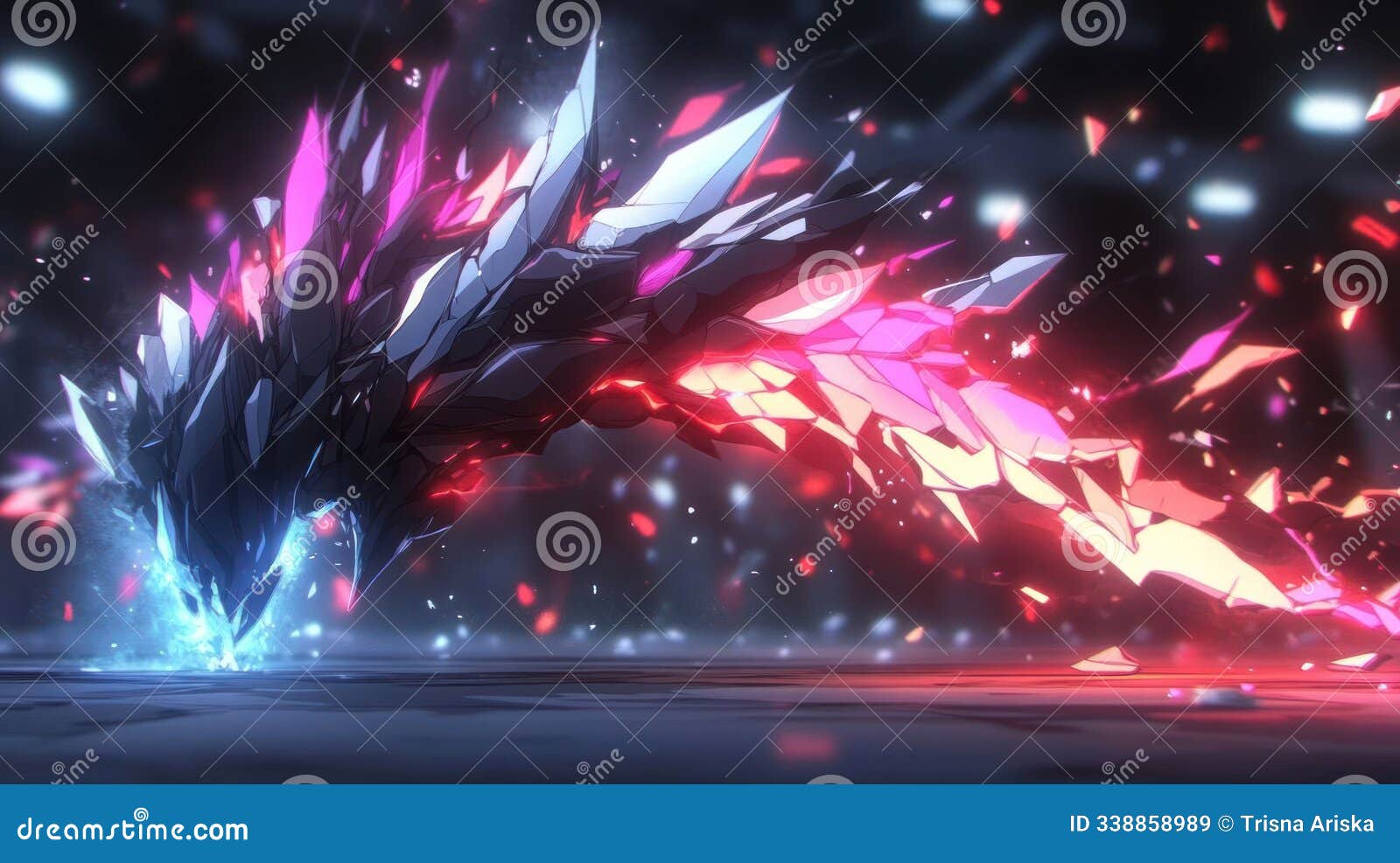 A Stylized, Crystalline Dragon-like Creature Emerging from a Dark ...