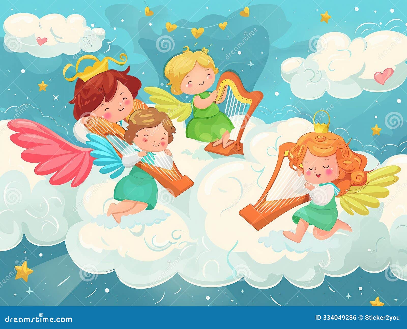 Stylized Cute Angels with Colorful Wings Stock Illustration ...