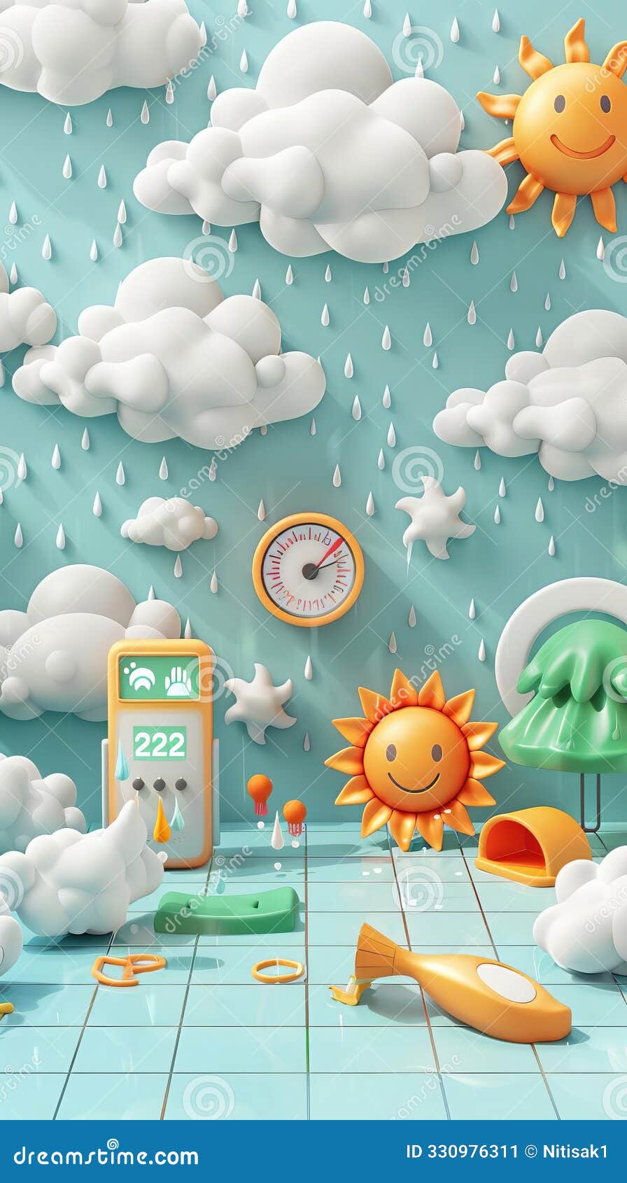 223 Stylized 3D Cartoon Sun Clouds Rain and Temperature Icons for ...
