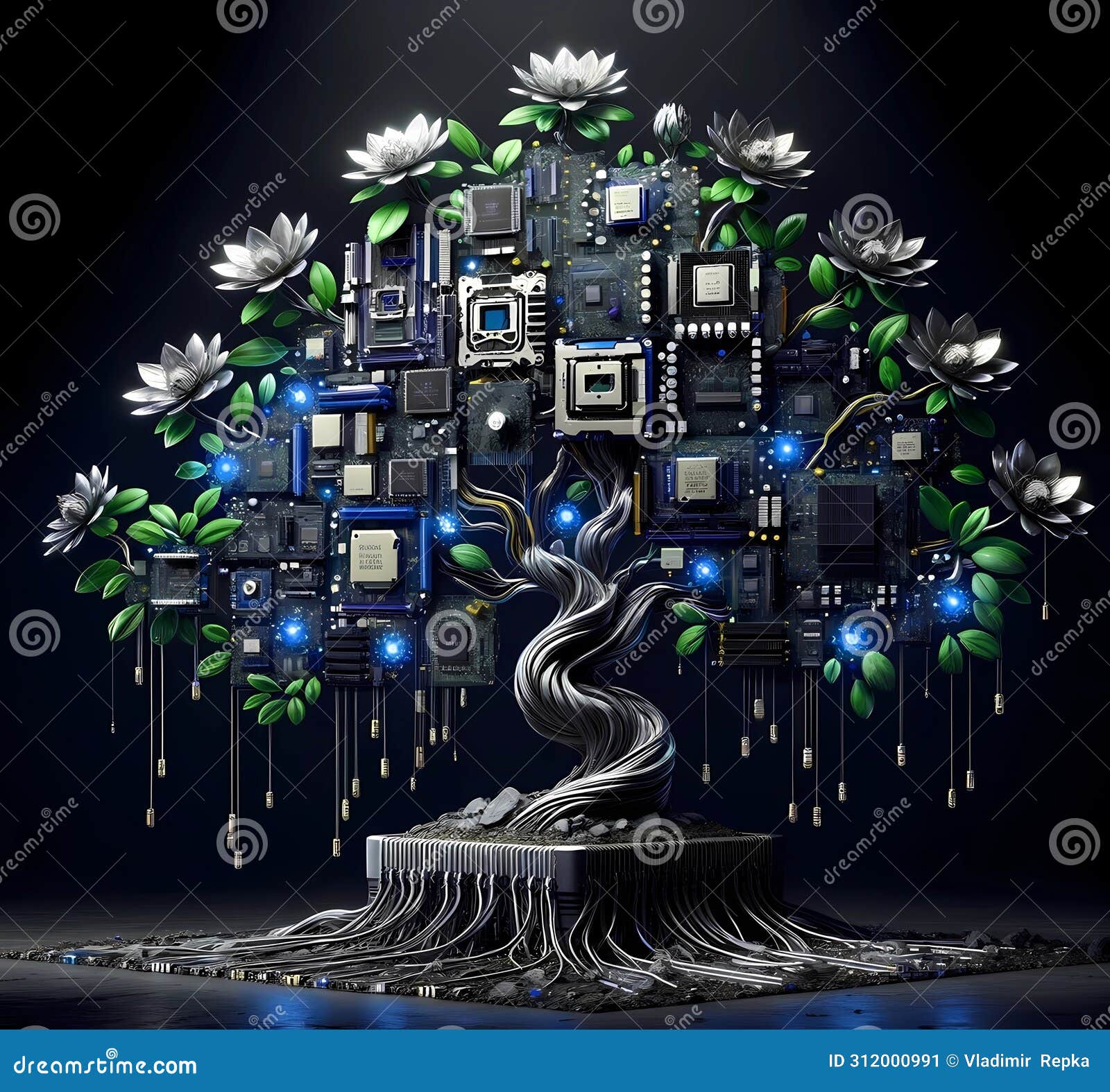 A Stylized 3D Cybernetic Tree - AI Generated Image Stock Illustration ...