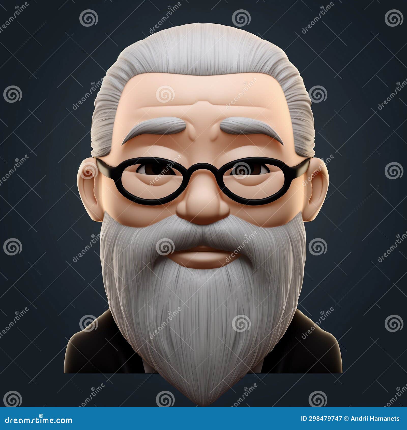 Stylized 3D Emoji of a Wise Old Man with a White Beard and Black ...