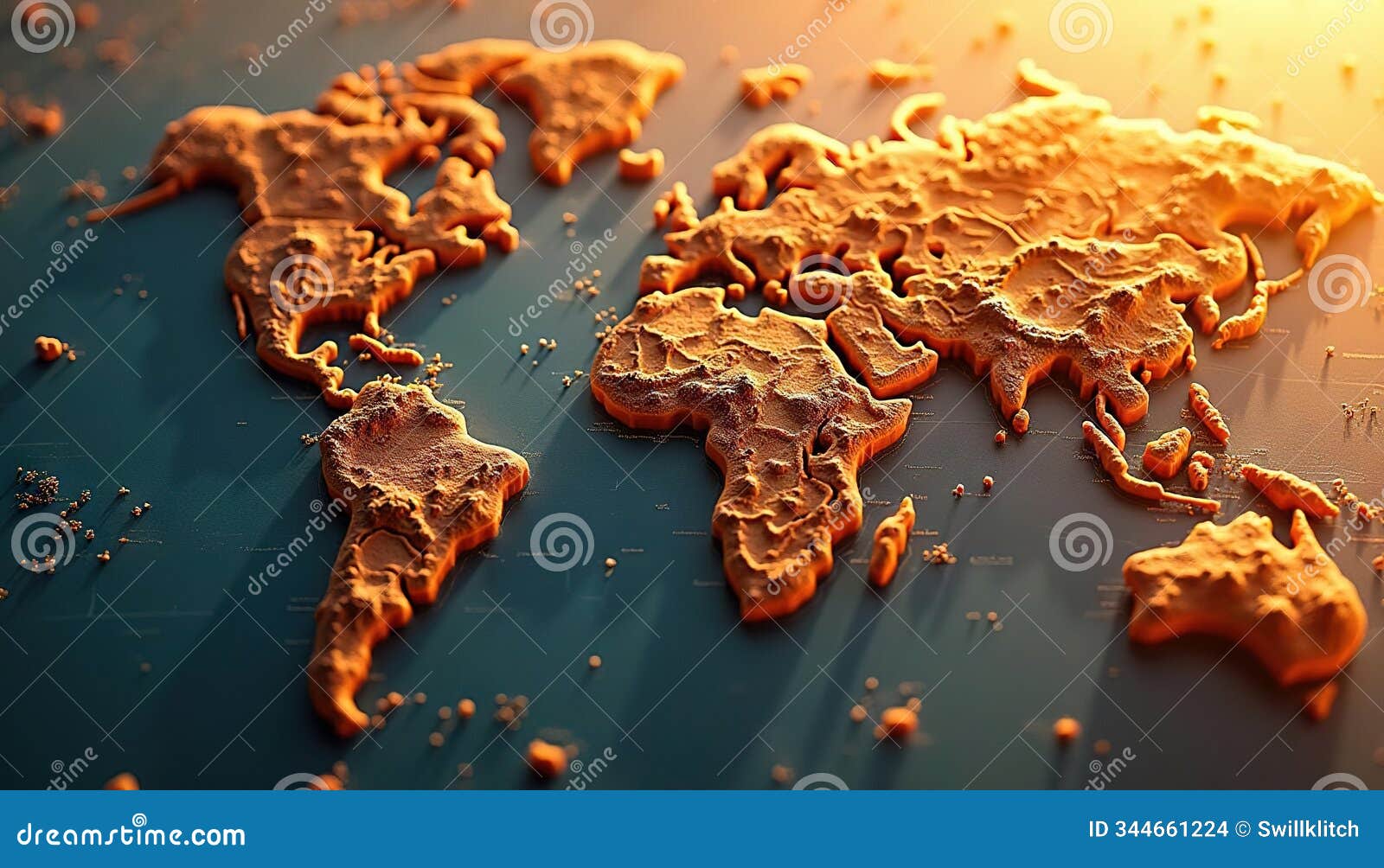 Stylized 3D Map of Earth with Continents Shown in Vibrant Colors ...
