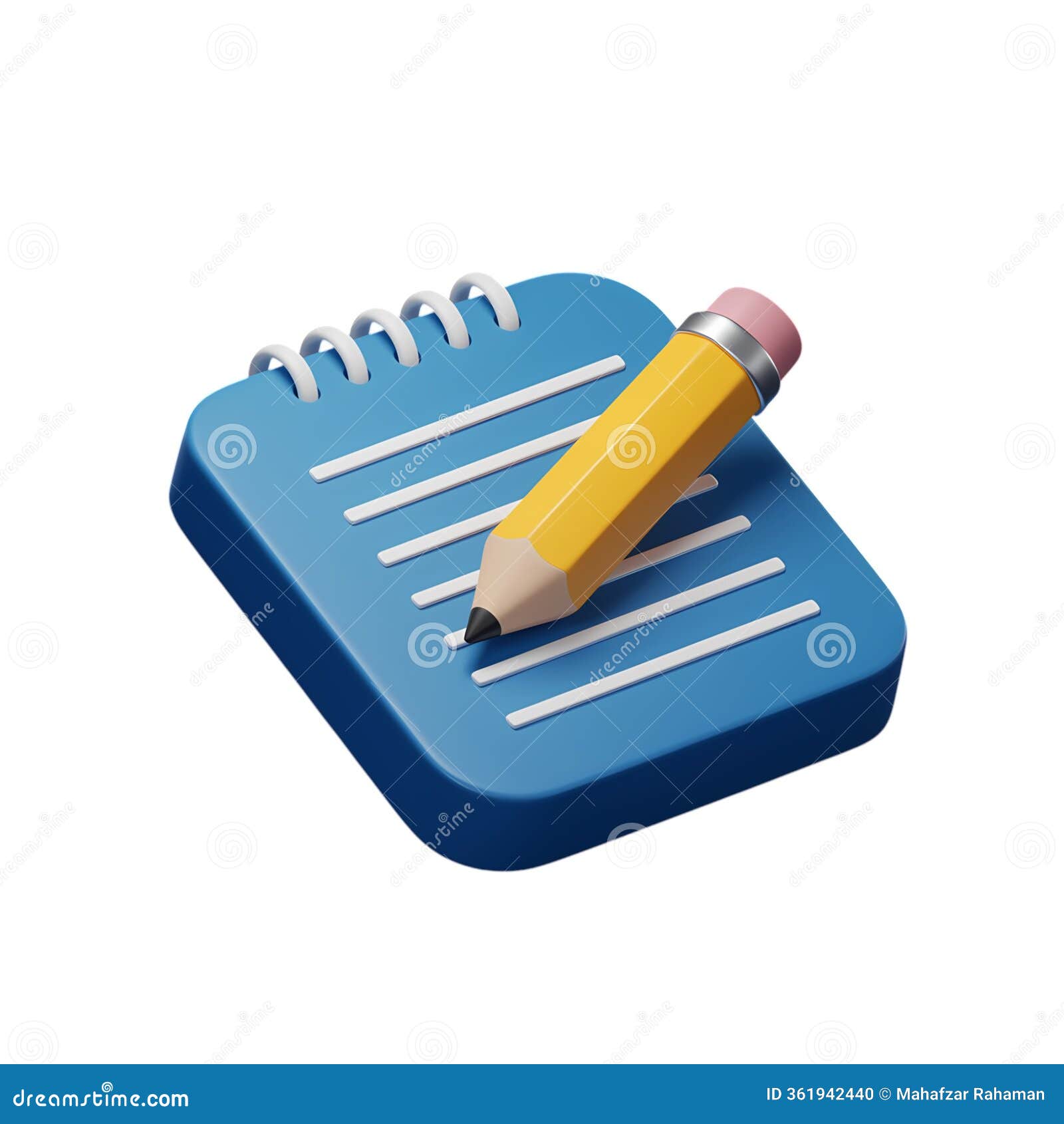 3D Illustration of a Blue Notepad with a Yellow Pencil Stock ...